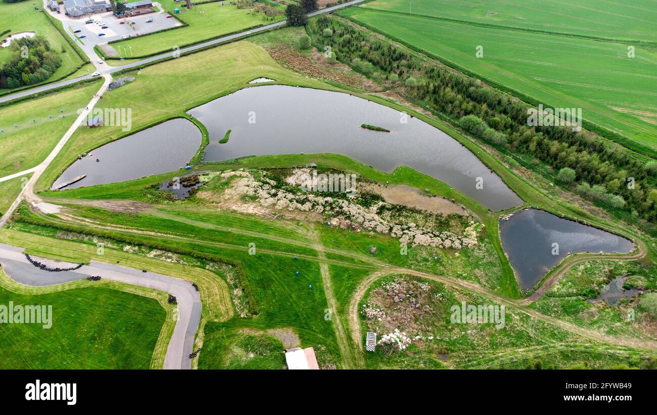 The fish-shaped Muckle Troot Loch near Inverurie, Aberdeenshire. The ...
