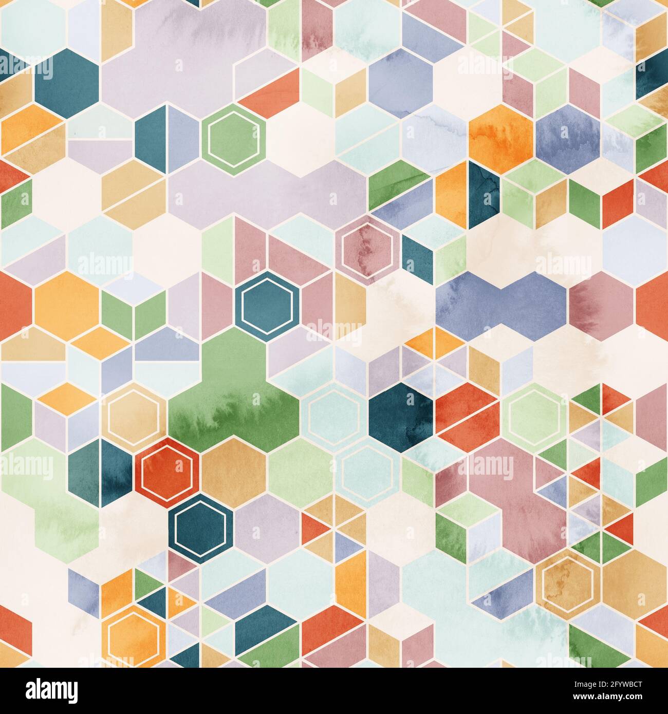 Seamless pattern of hexagons in random colors in watercolor Stock Photo ...