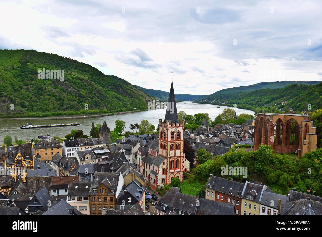 Aerial view of Bacharach, Upper Middle Rhine Valley, Germany Stock ...