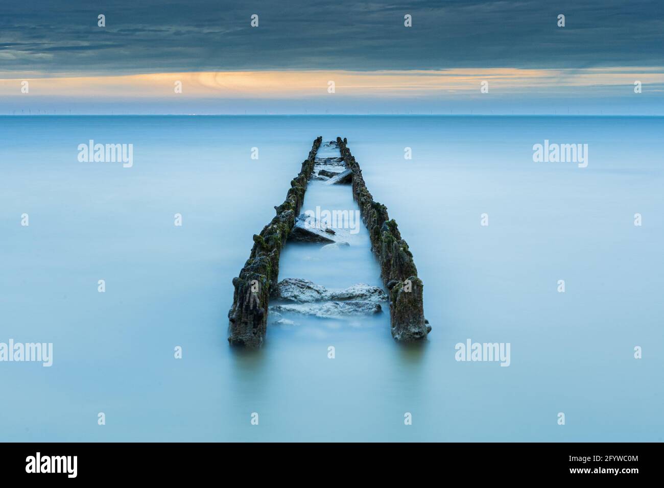 A high angle shot of breakwater in IJsselmeer lake in Netherlands near ...