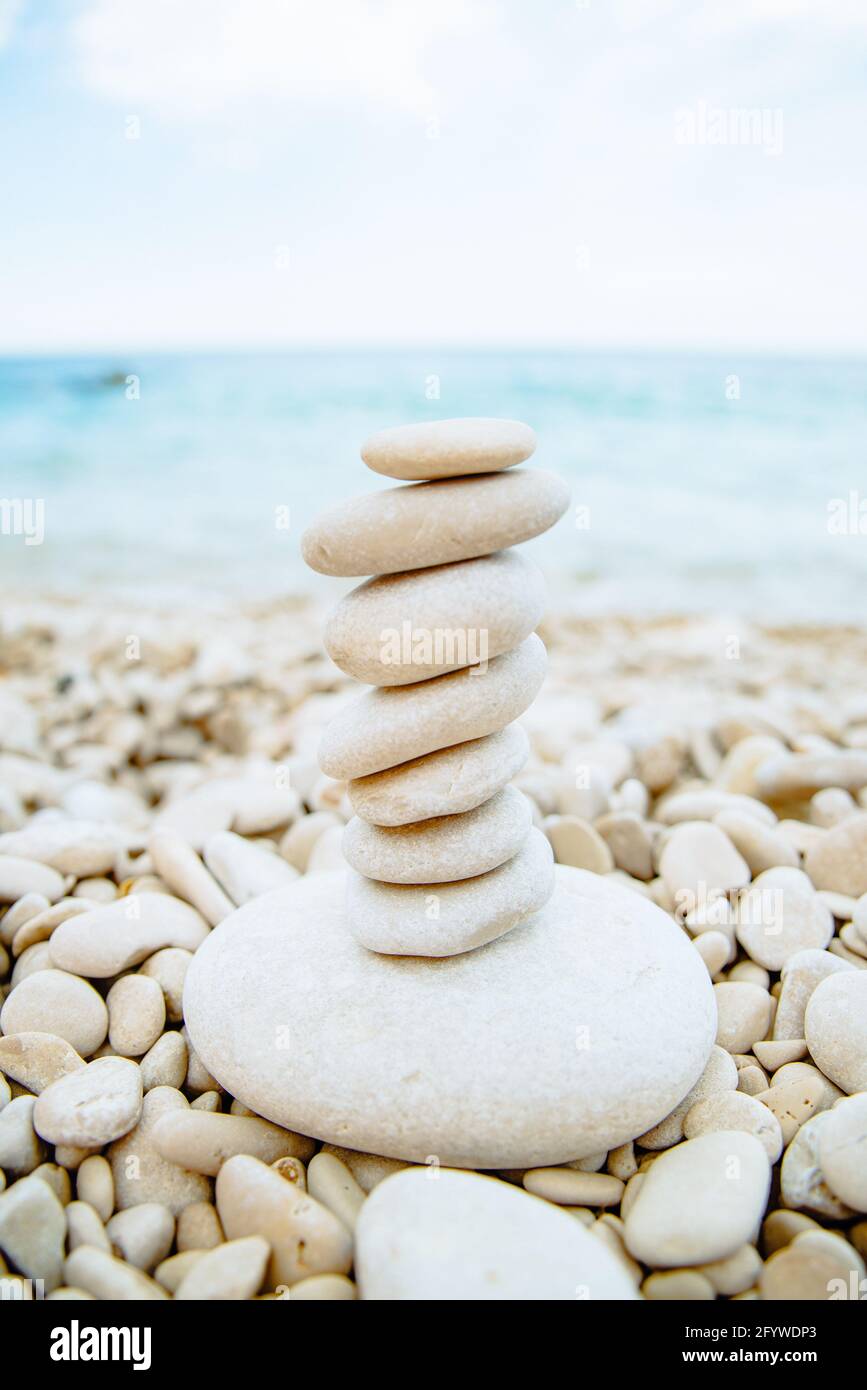 rocks in balance at sea beach. inside harmony. copy space Stock Photo ...