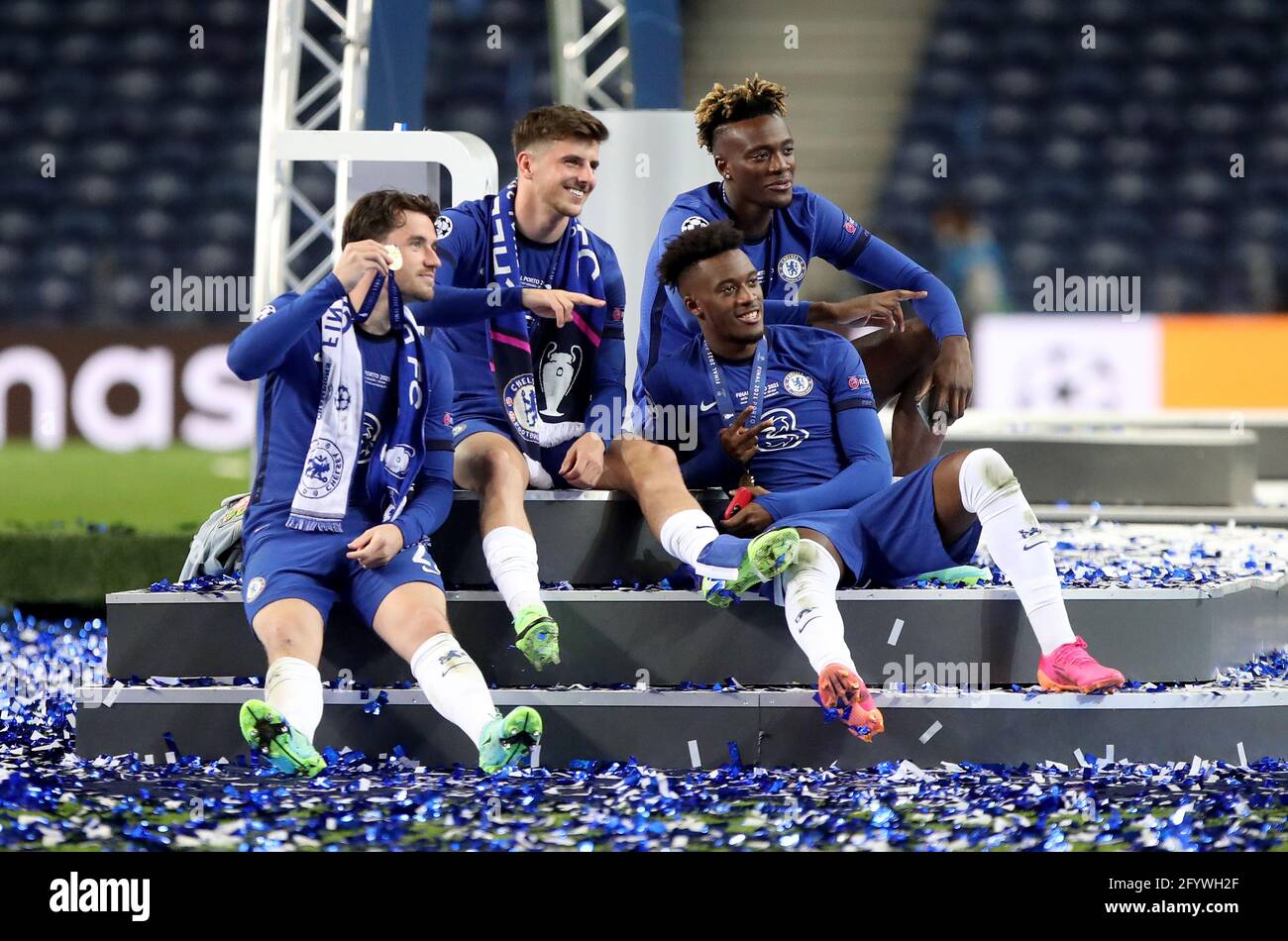Left to right, Chelsea's Ben Chilwell, Mason Mount, Callum Hudson-Odoi ...