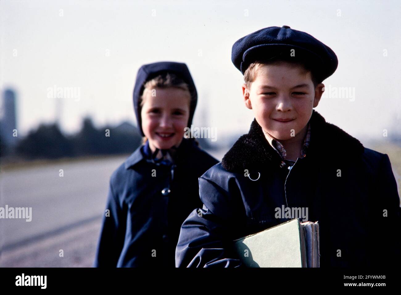 Mennonite children walking to school, St Jacobs Ontario Canada 1983 ...