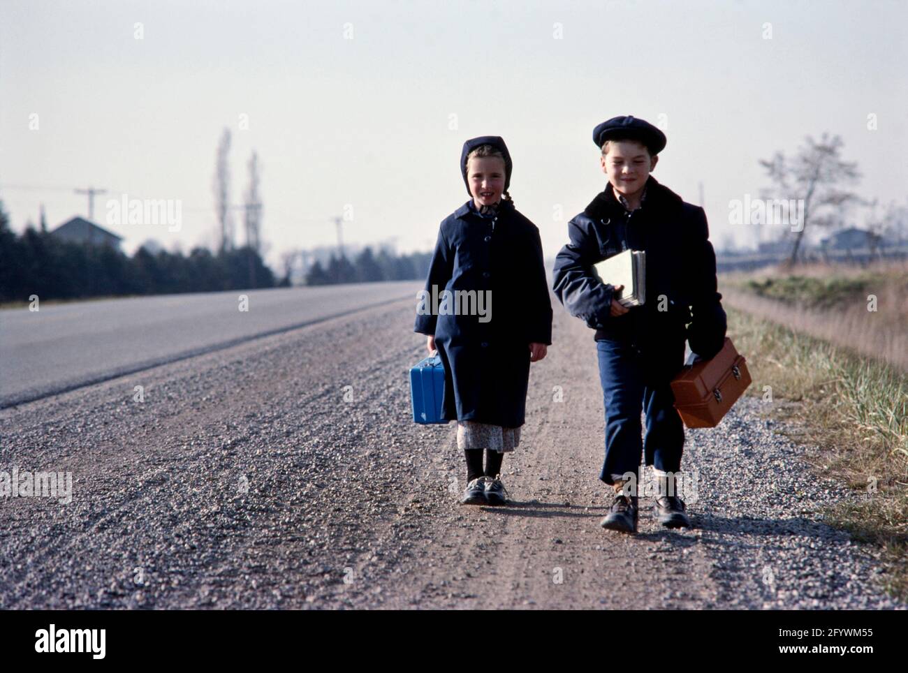 Mennonite children walking to school, St Jacobs Ontario Canada 1983 ...