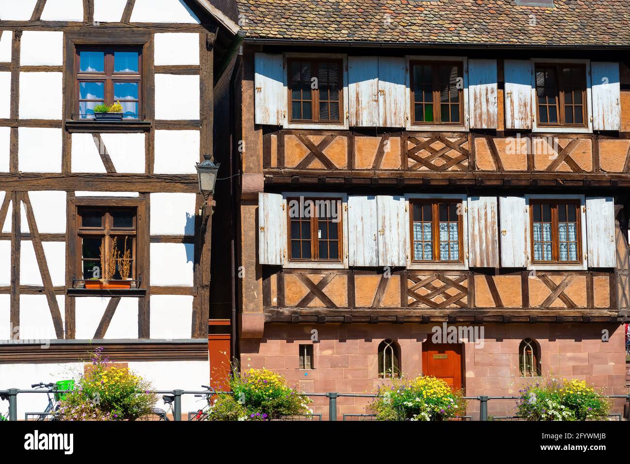 Wall and windows of traditional old house in Strasbourg, France Stock ...
