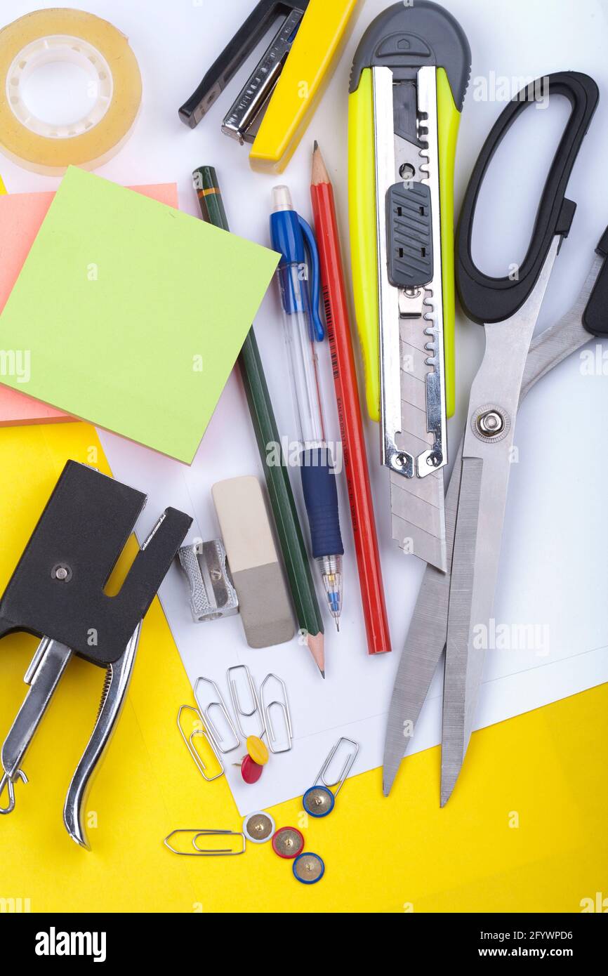 office supplies on the white background Stock Photo - Alamy