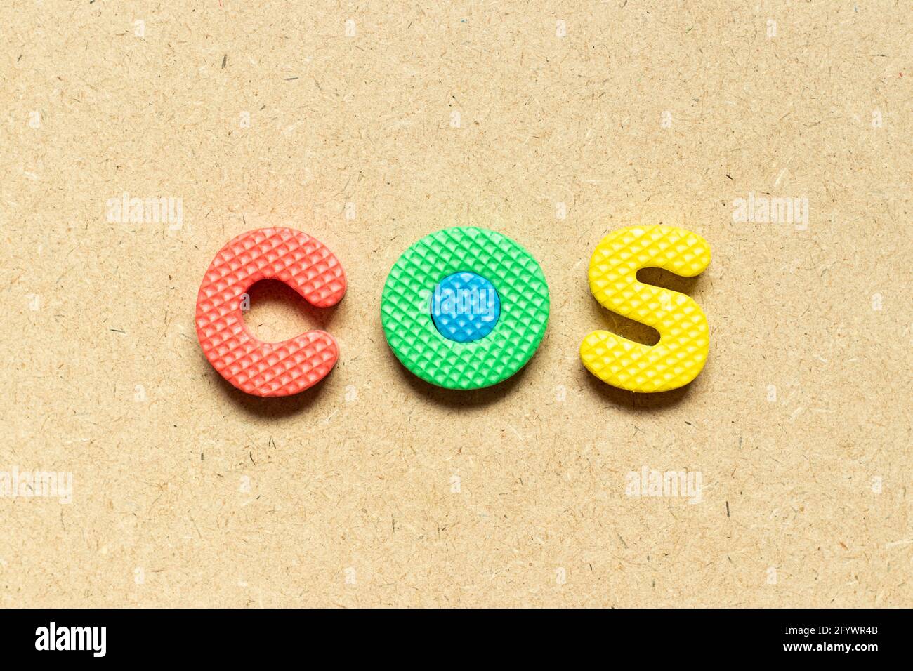 Foam alphabet letter in word COS (Abbreviation of Cost of sales, Class ...