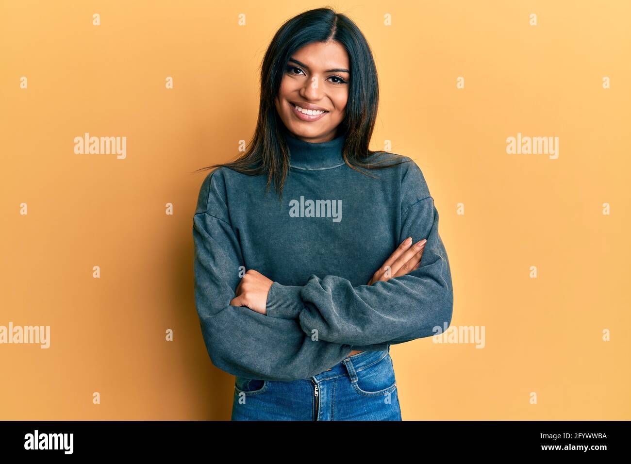 Young latin transsexual transgender woman wearing casual clothes happy ...