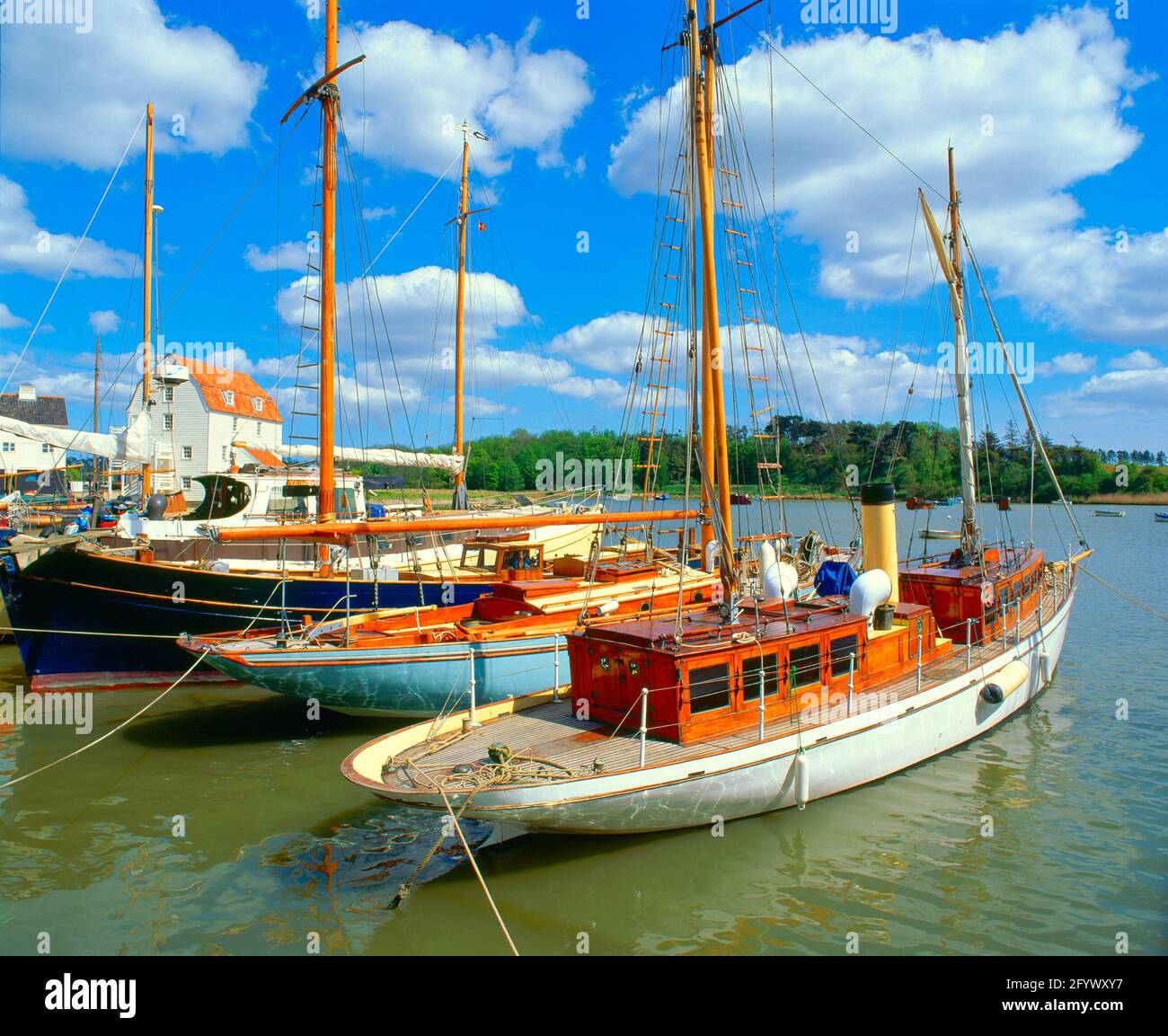 UK, England, Suffolk, Woodbridge, harbour with tide mill and yachts ...