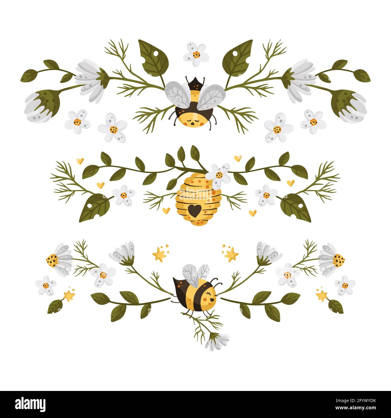 Honey bee cartoon frame border. Vector frame element. Greeting postcard ...