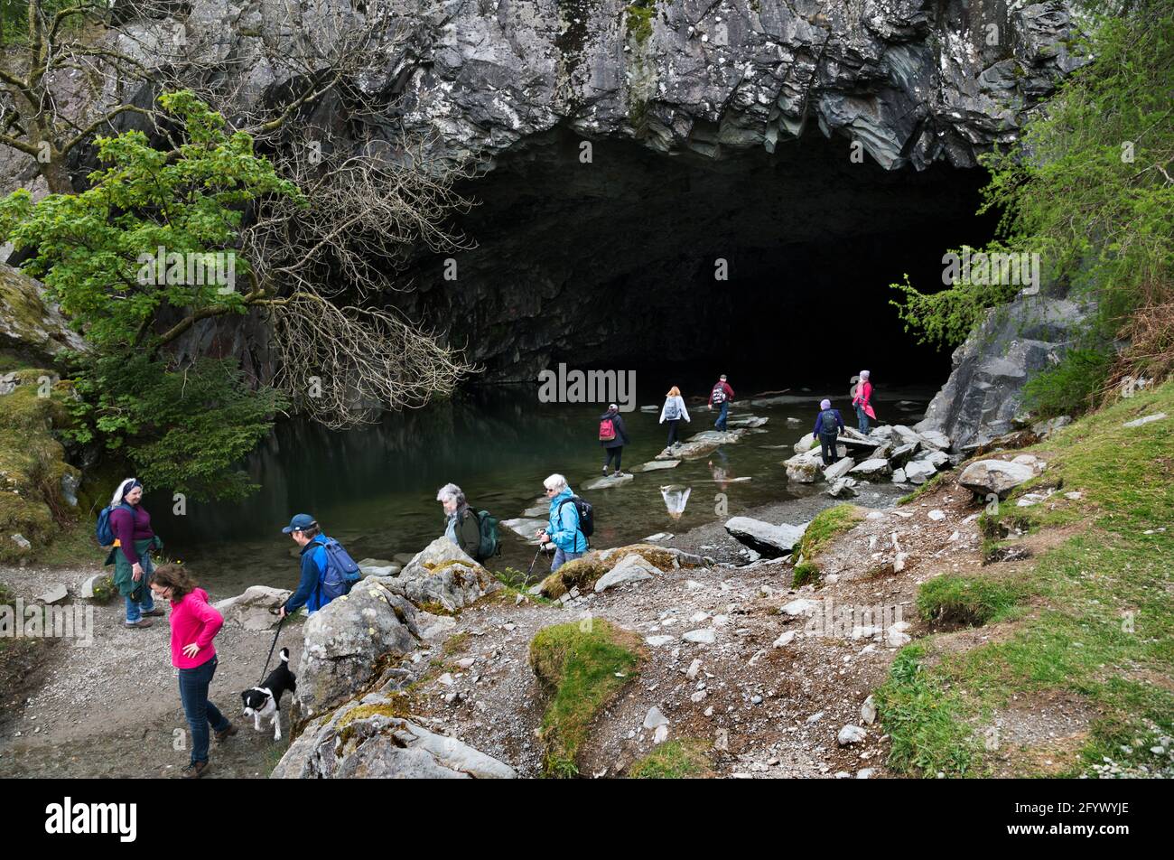 Rydal Cave, above Rydal Water lake in the Lake District National Park ...