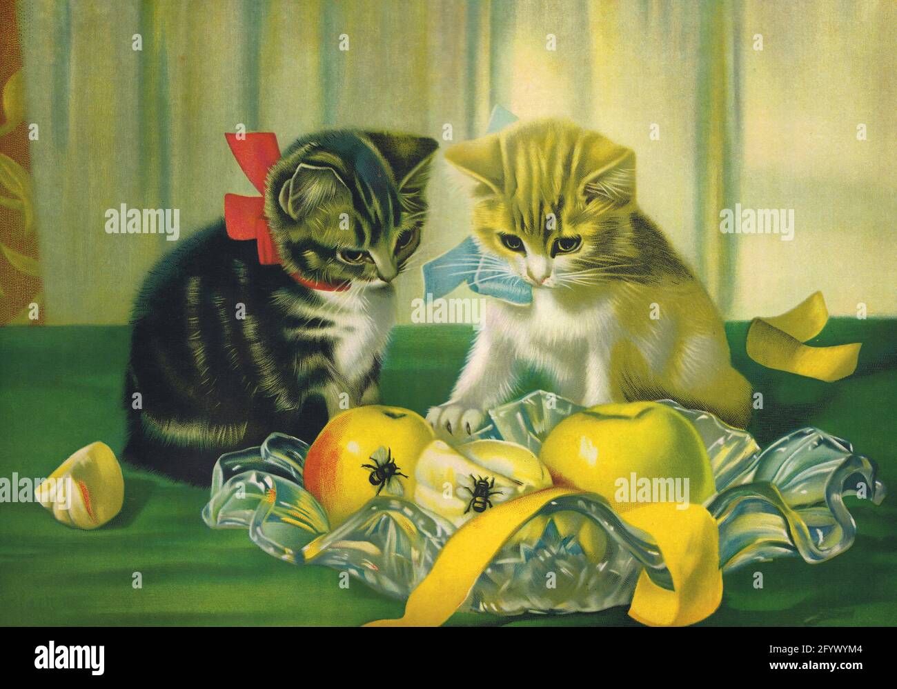 Vintage original cats print , Cute cats animal print Stock Photo - Alamy