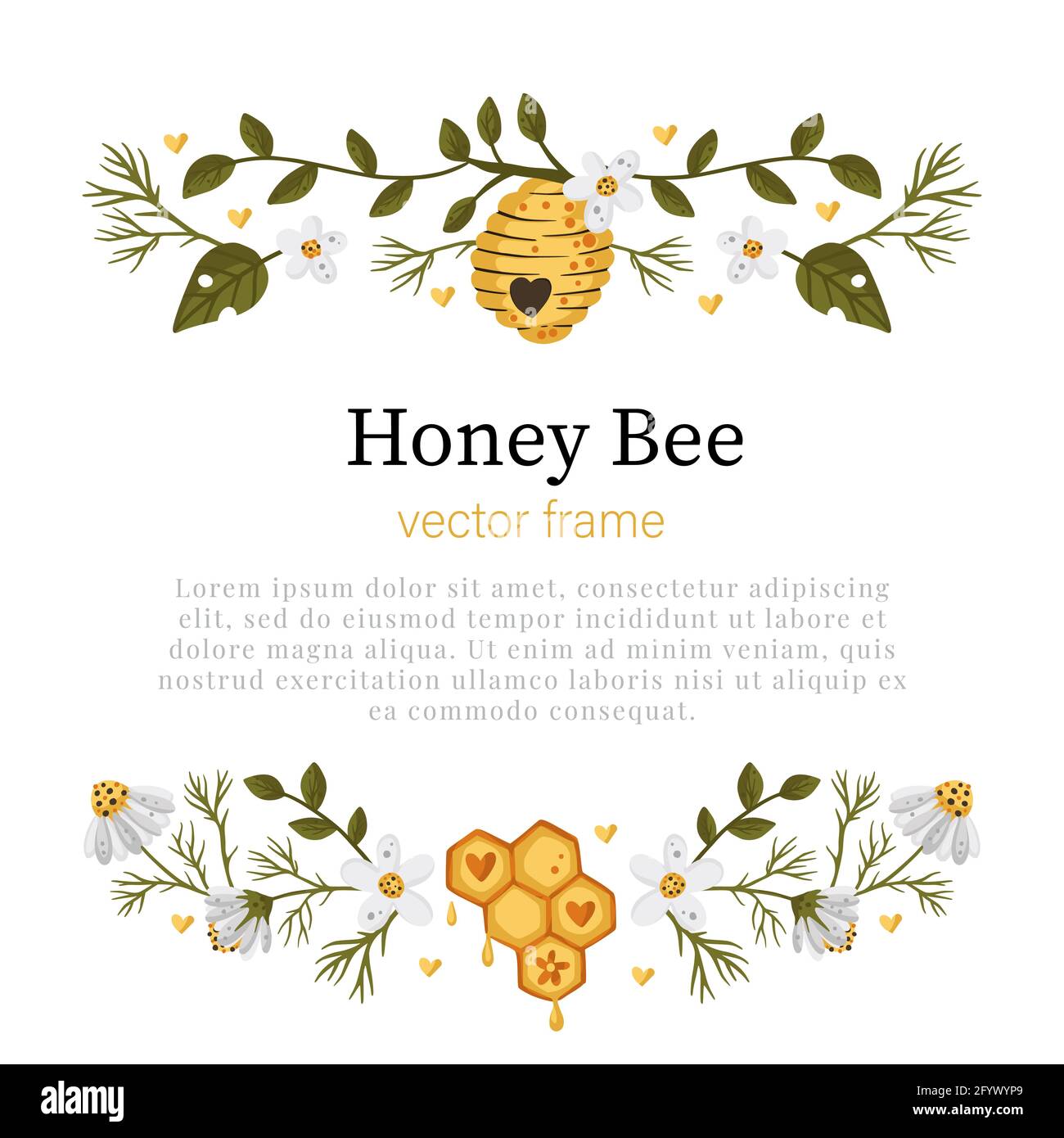 Honey bee cartoon frame border. Vector frame element. Greeting postcard ...