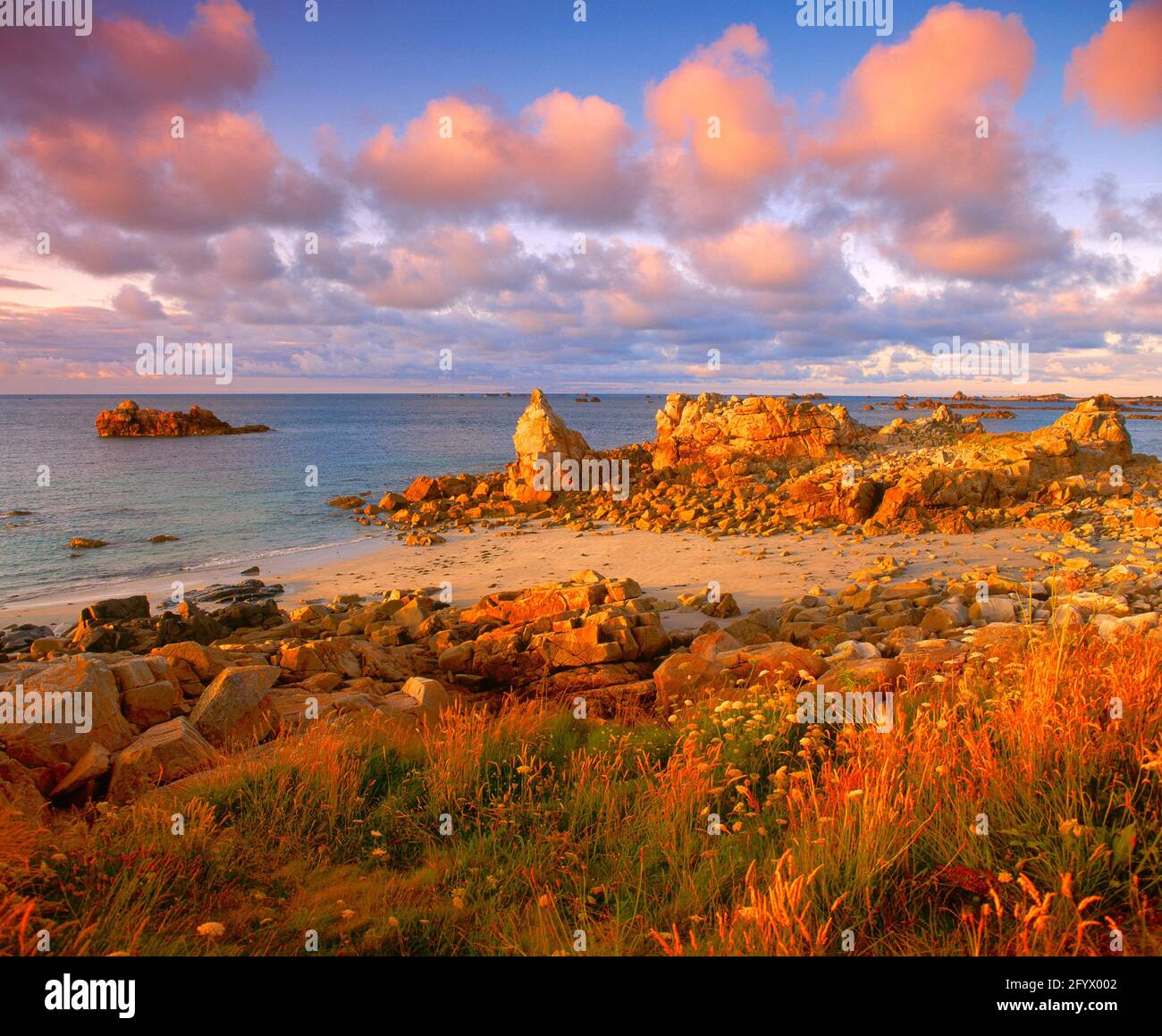 France, Bretagne, Cote d'Armor, rocky coastline, dawn Stock Photo - Alamy