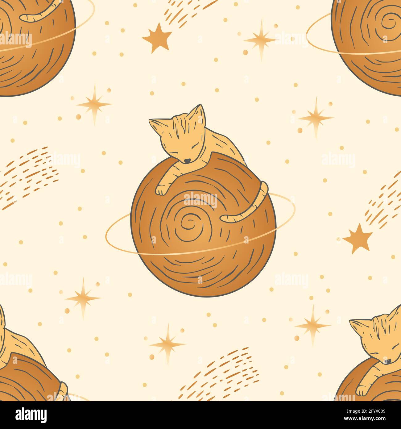 Celestial cat animal saturn space planet seamless pattern design ...