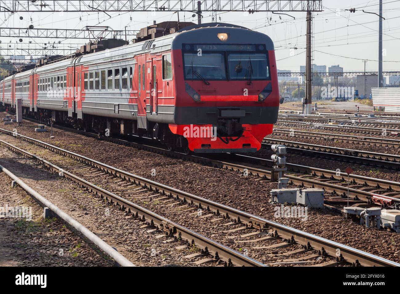 An electric train of the Russian Railways arrives in the city of Moscow ...