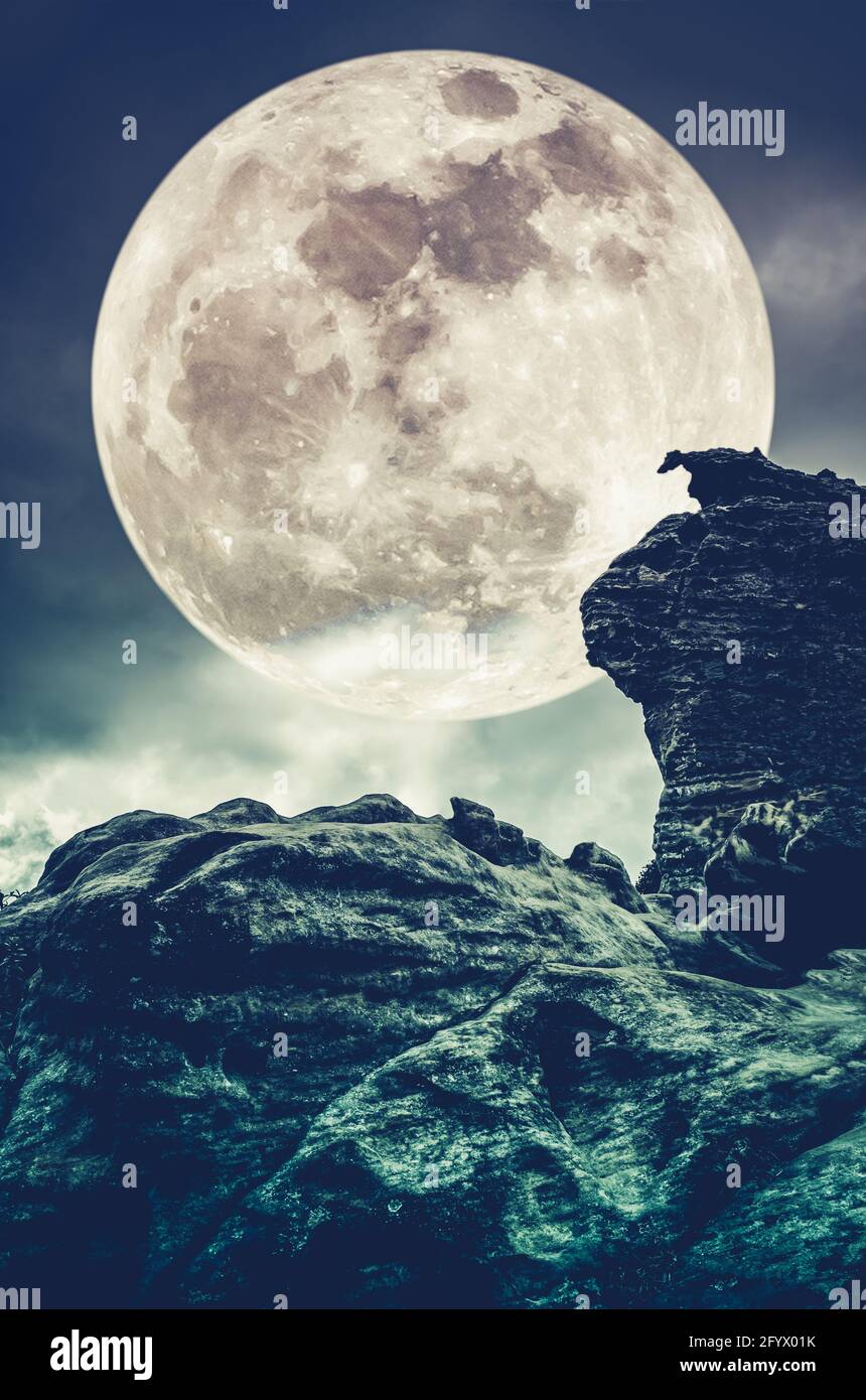 Super moon or big moon. Sky background with large full moon behind ...