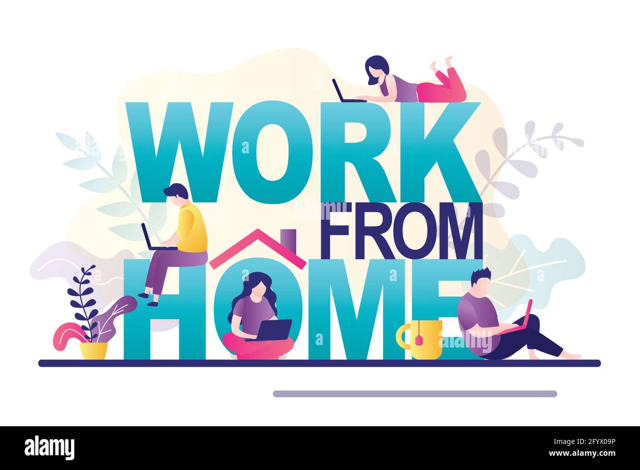 Work from home, concept banner or landing page. Business people use ...