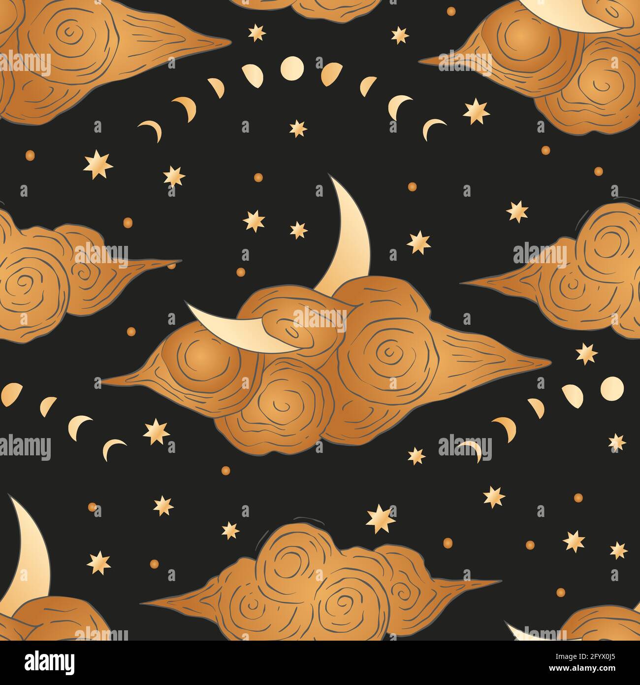 Celestial moon golden seamless pattern. Gold magic alchemy background ...