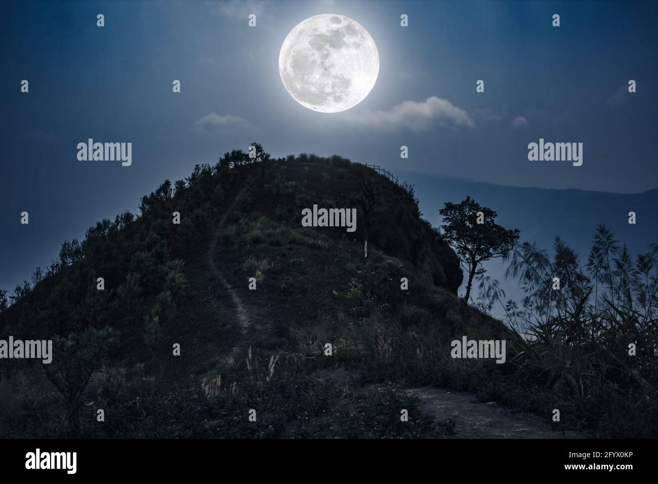 Mountain peaks landscape. Walkway to the top of a mountain with blue ...