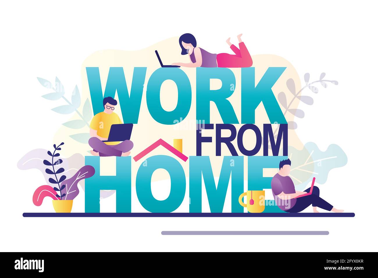 Work from home, concept banner or landing page. Business people use ...