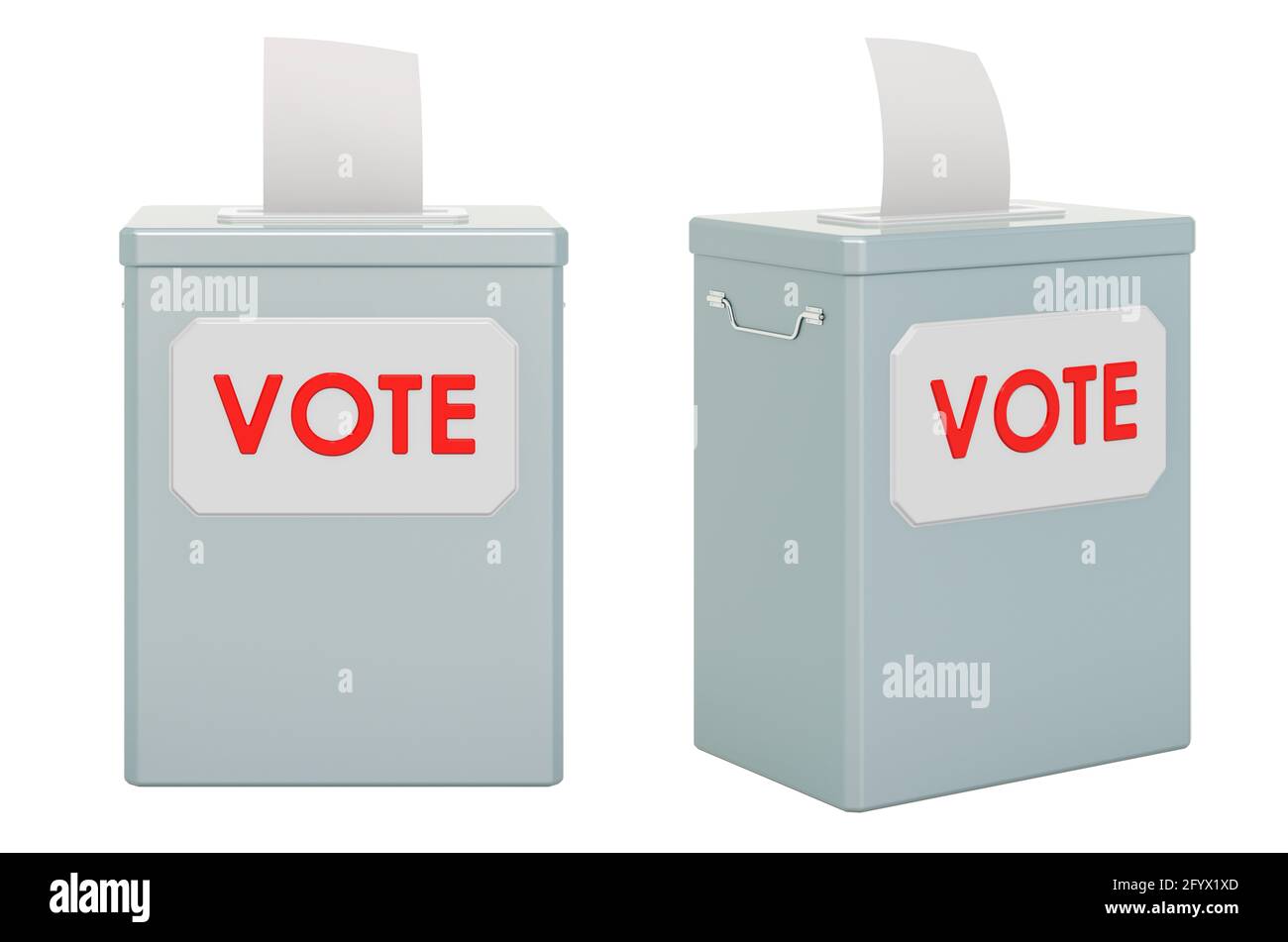 Election ballot boxes, front and side views, 3D rendering isolated on ...