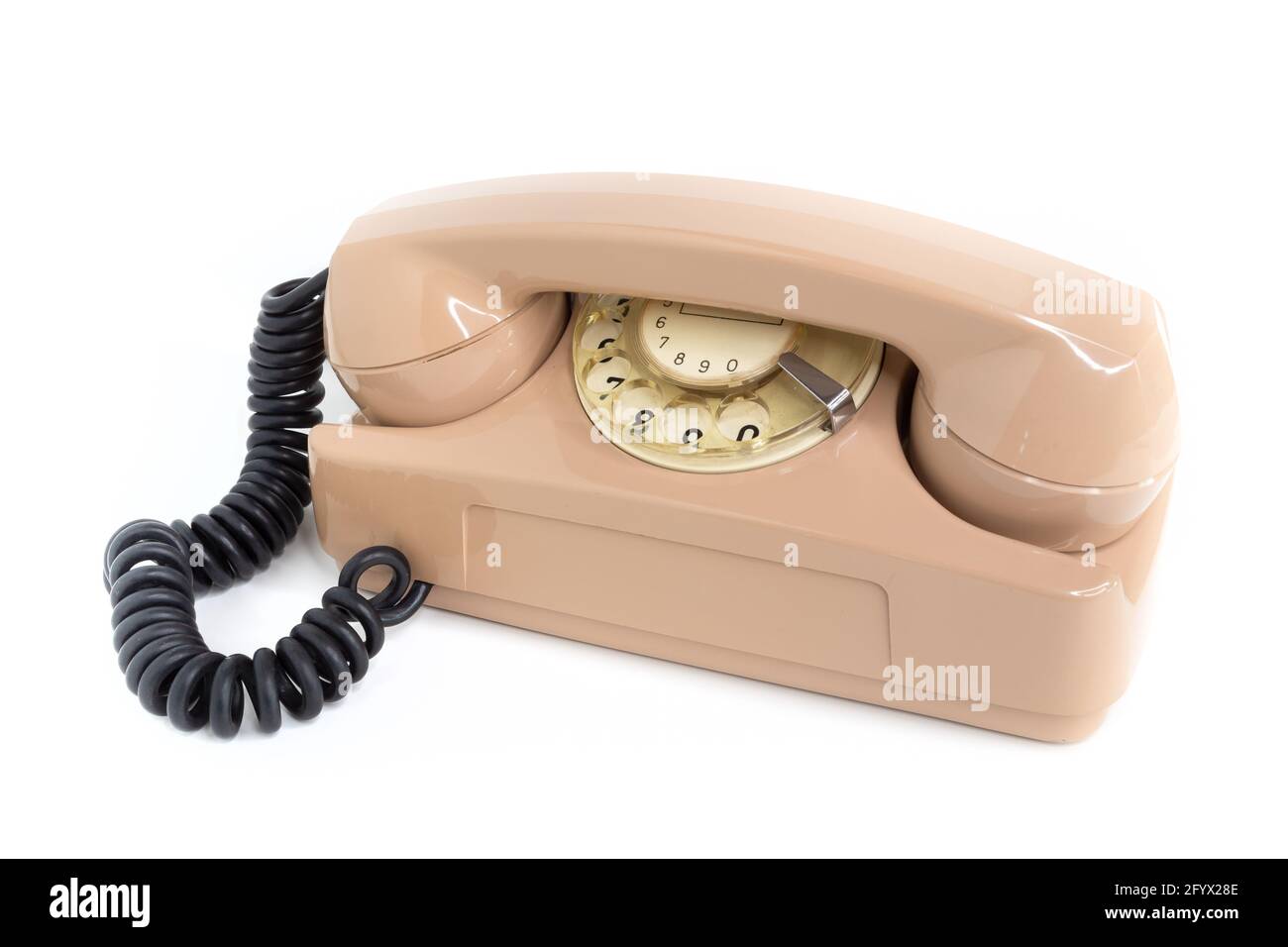 Vintage telephone. Pink old telephone isolated on white background ...
