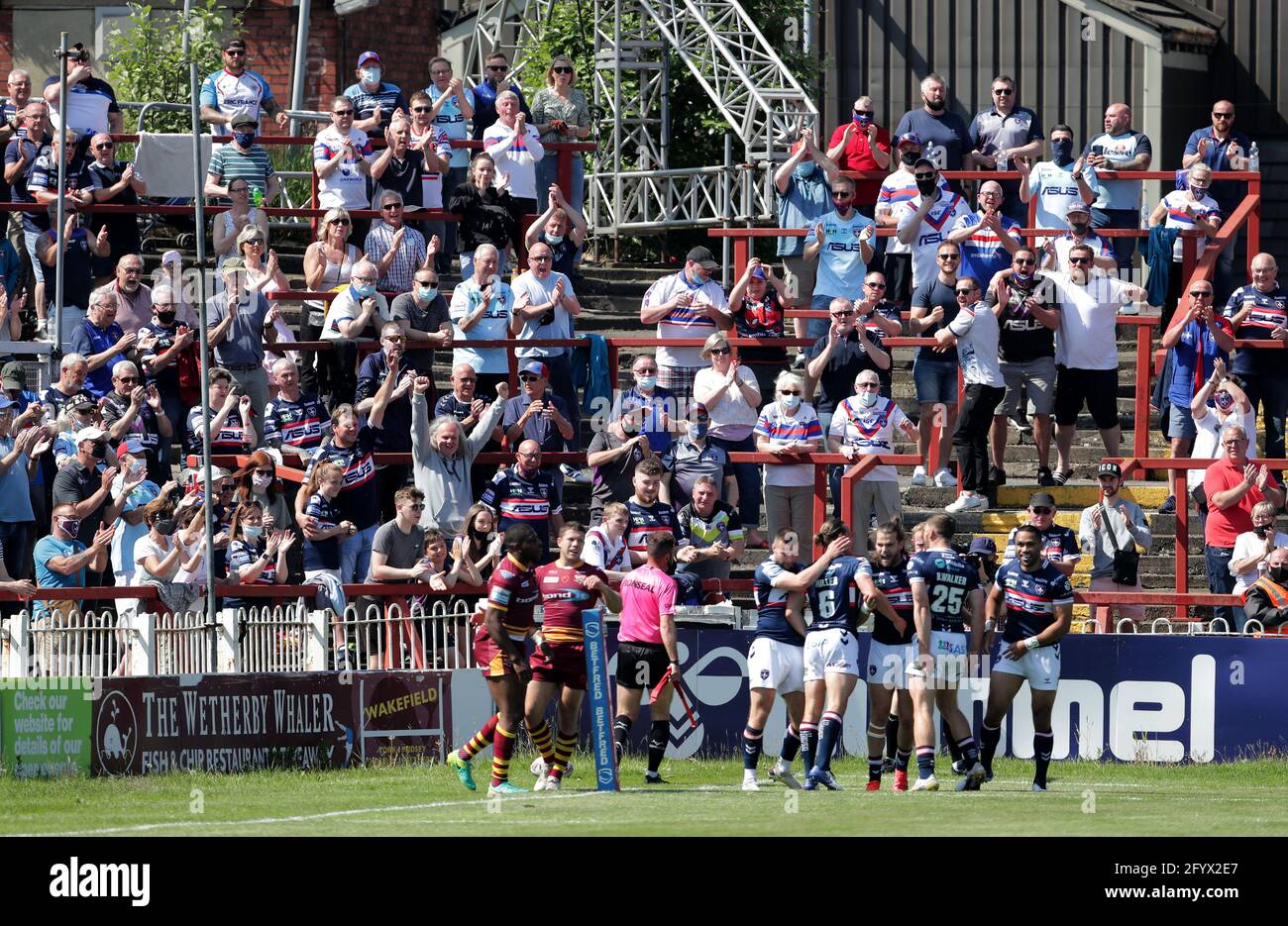 Wakefield Trinity fans celebrate a try during the Betfred Super League ...