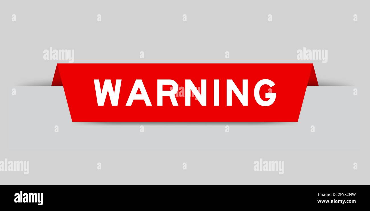 Red color inserted label with word warning on gray background Stock ...