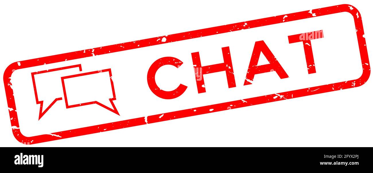 Grunge red chat word with speech communication icon square rubber seal ...