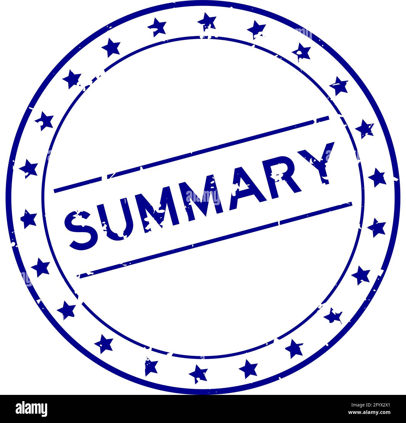Grunge blue summary word round rubber seal stamp on white background ...