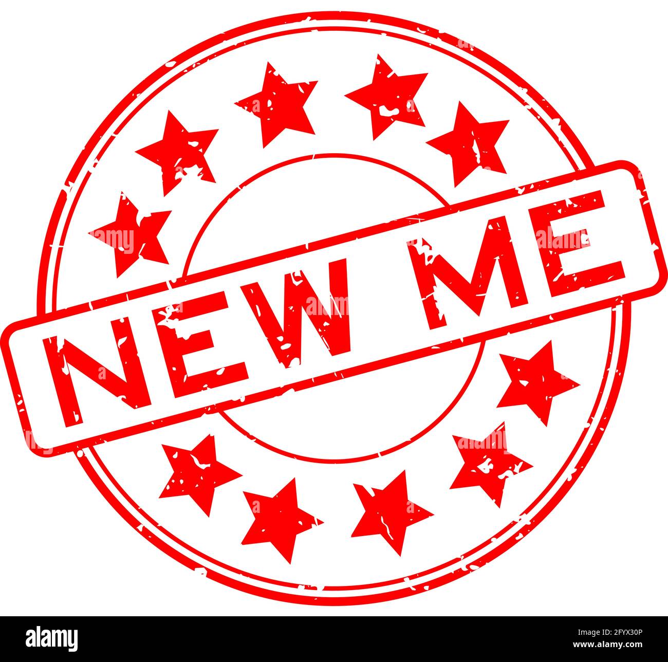 Grunge red new me word with star icon round rubber seal stamp on white ...