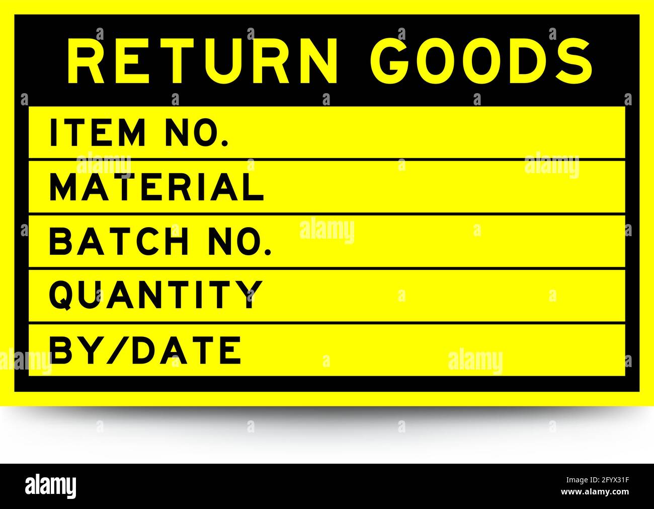 Square yellow color label banner with headline in word return goods and ...