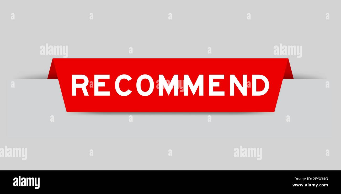 Red color inserted label with word recommend on gray background Stock ...