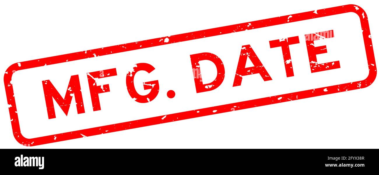 Grunge red mfg date word square rubber seal stamp on white background ...