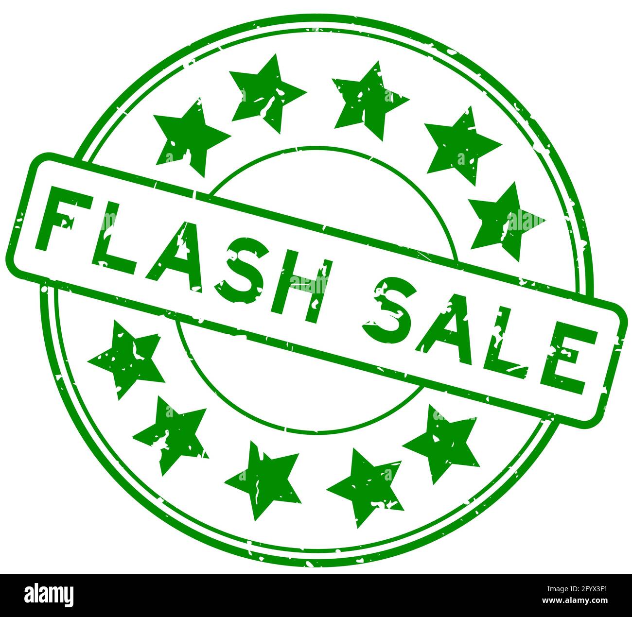 Grunge green flash sale word with star icon round rubber seal stamp on ...
