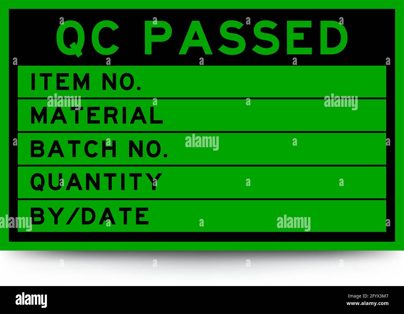Square green color label banner with headline in word qc passed and ...