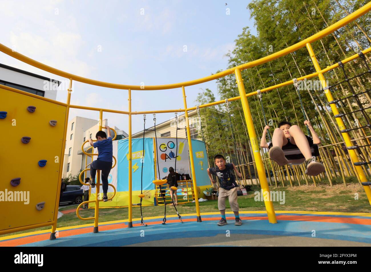 Shanghai, China. 30th May, 2021. Children play at a sports park in ...