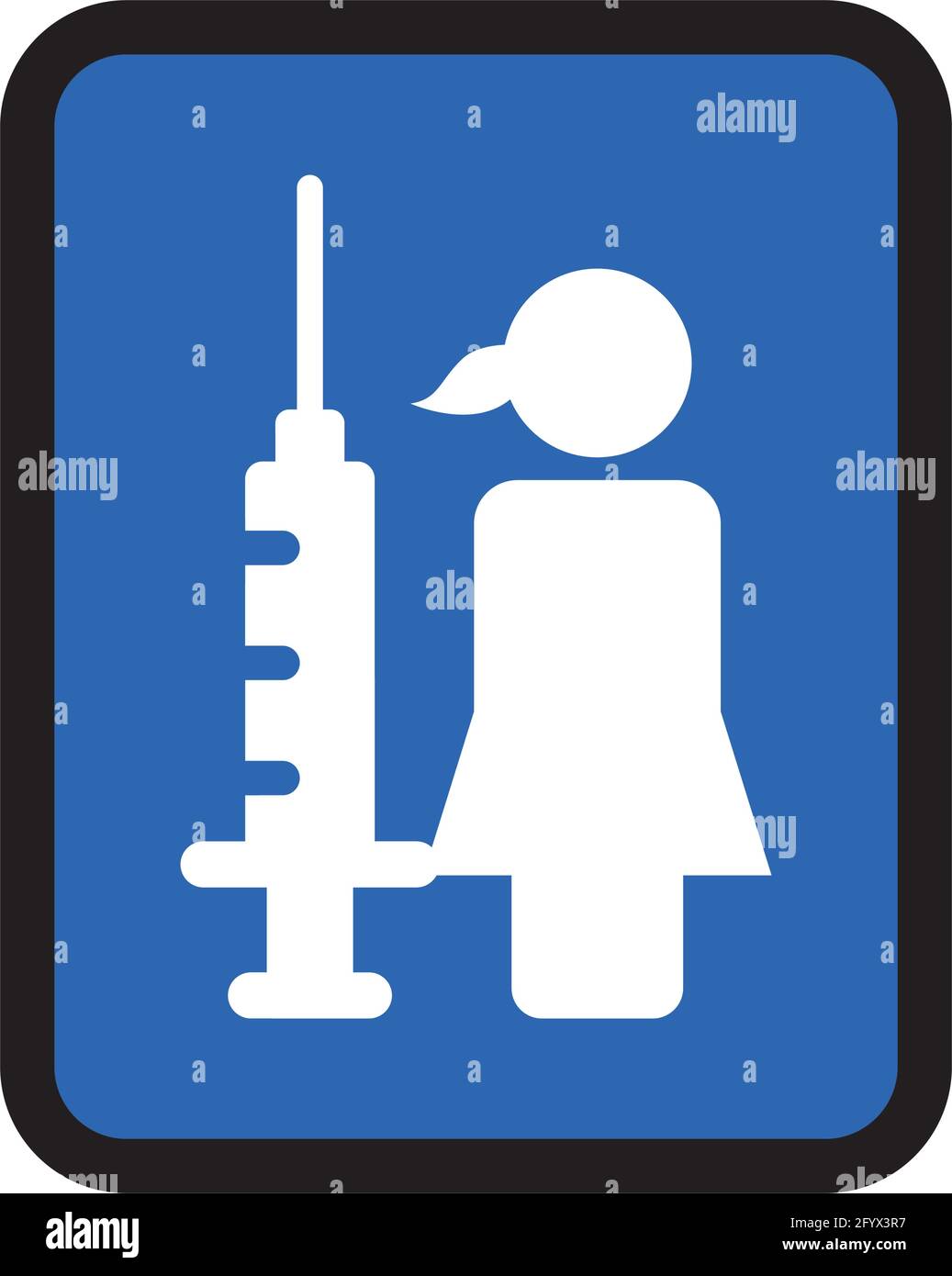 Vaccination icon vector with vaccine injection syringe female person ...