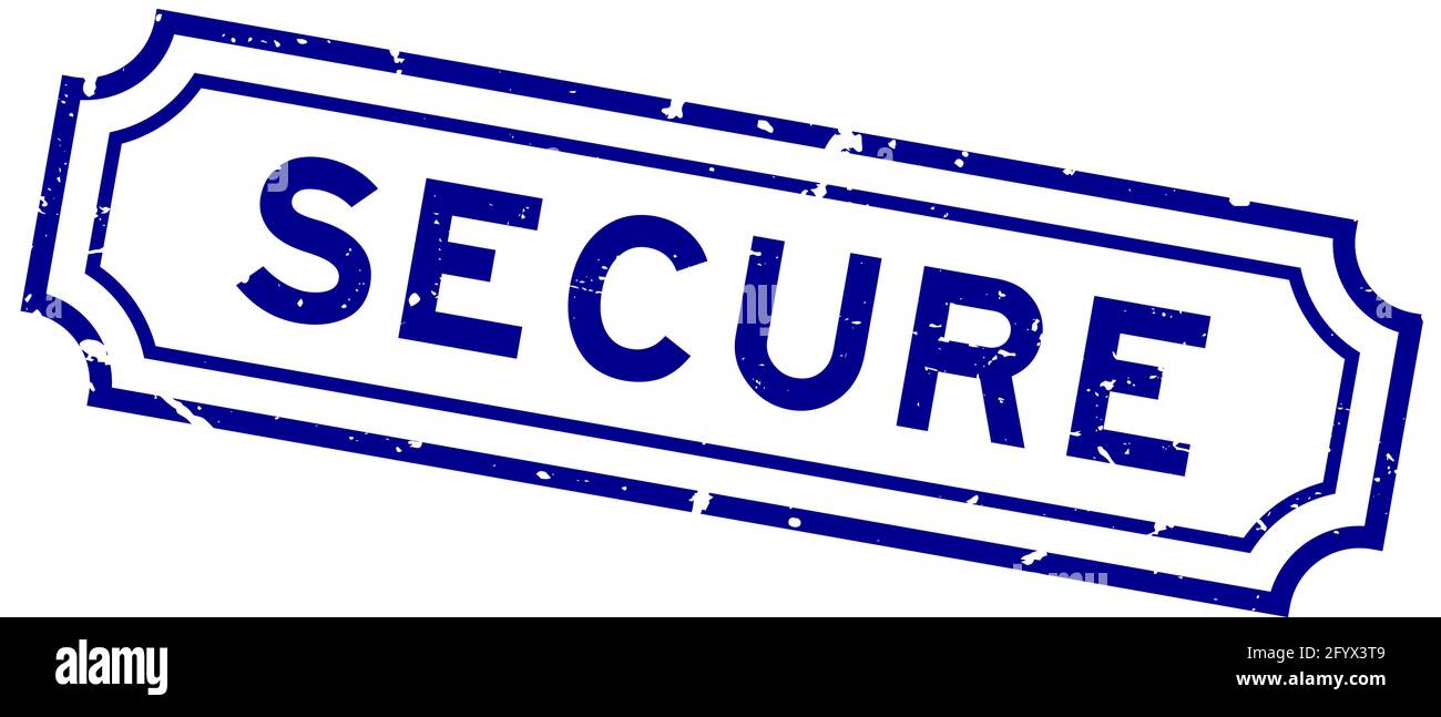 Grunge blue secure word square rubber seal stamp on white background ...
