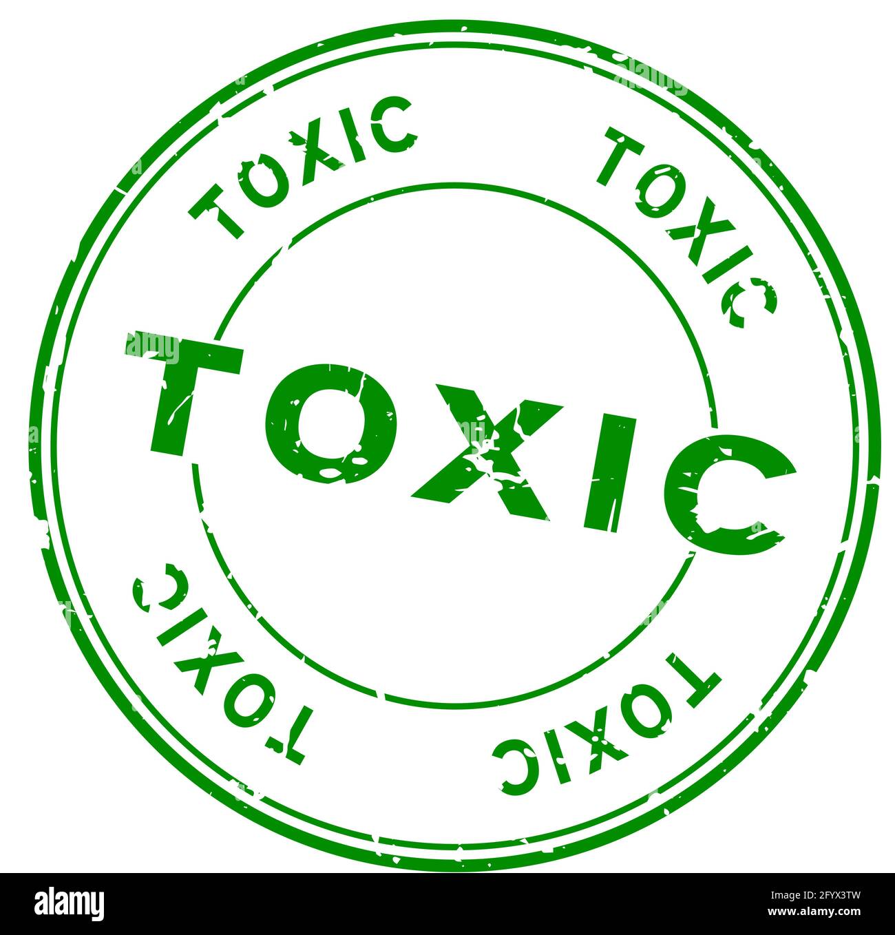 Grunge green toxic word round rubber seal stamp on white background ...