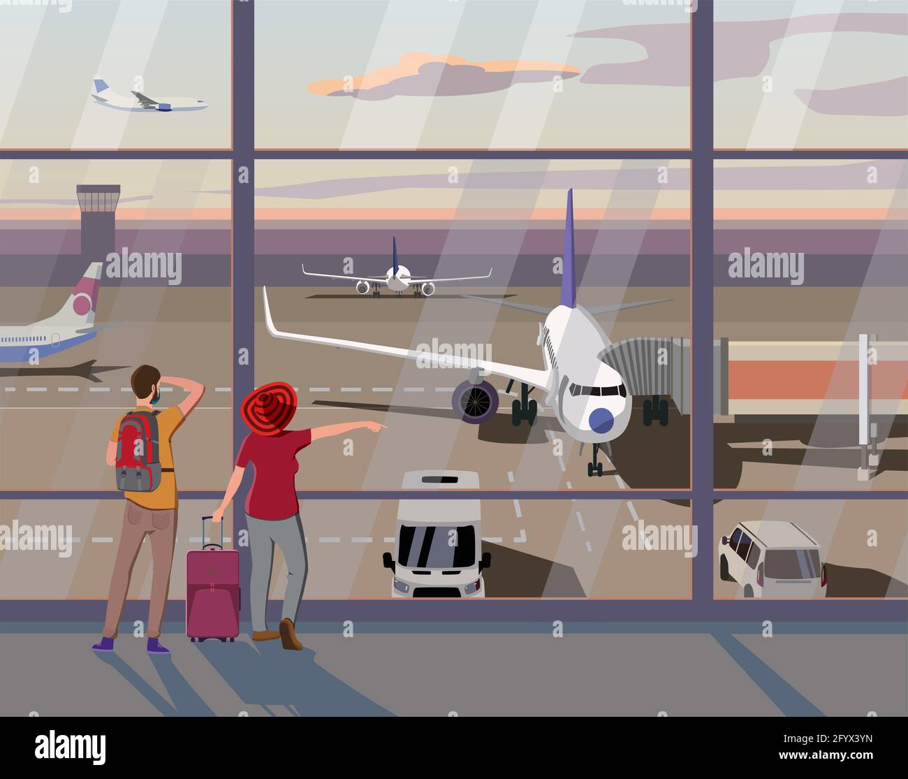 Airport, , quarantine, mask mode, travel, aircraft, vector Stock Photo ...