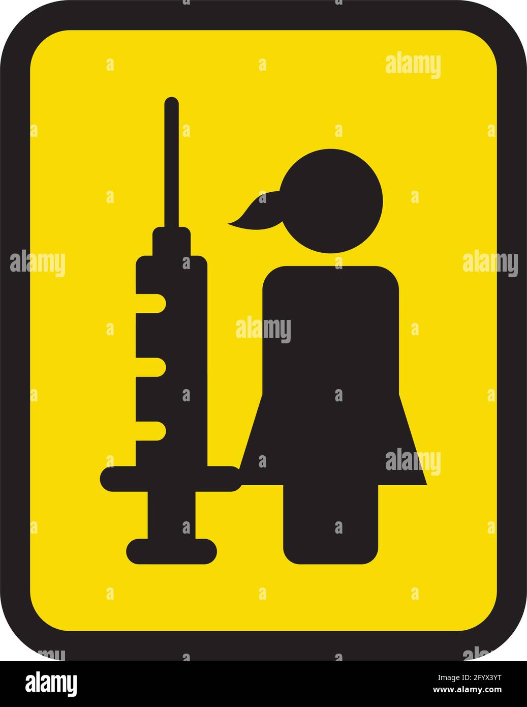 Vaccine icon vector with injection syringe female person symbol for ...