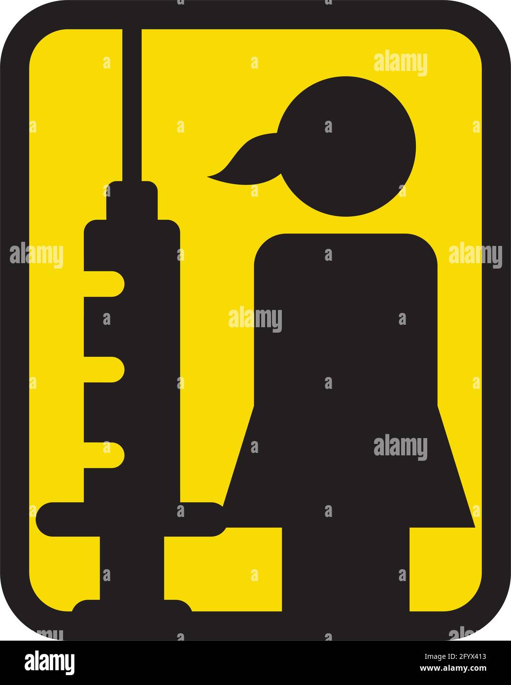 Vaccine icon vector with injection syringe female person symbol for ...