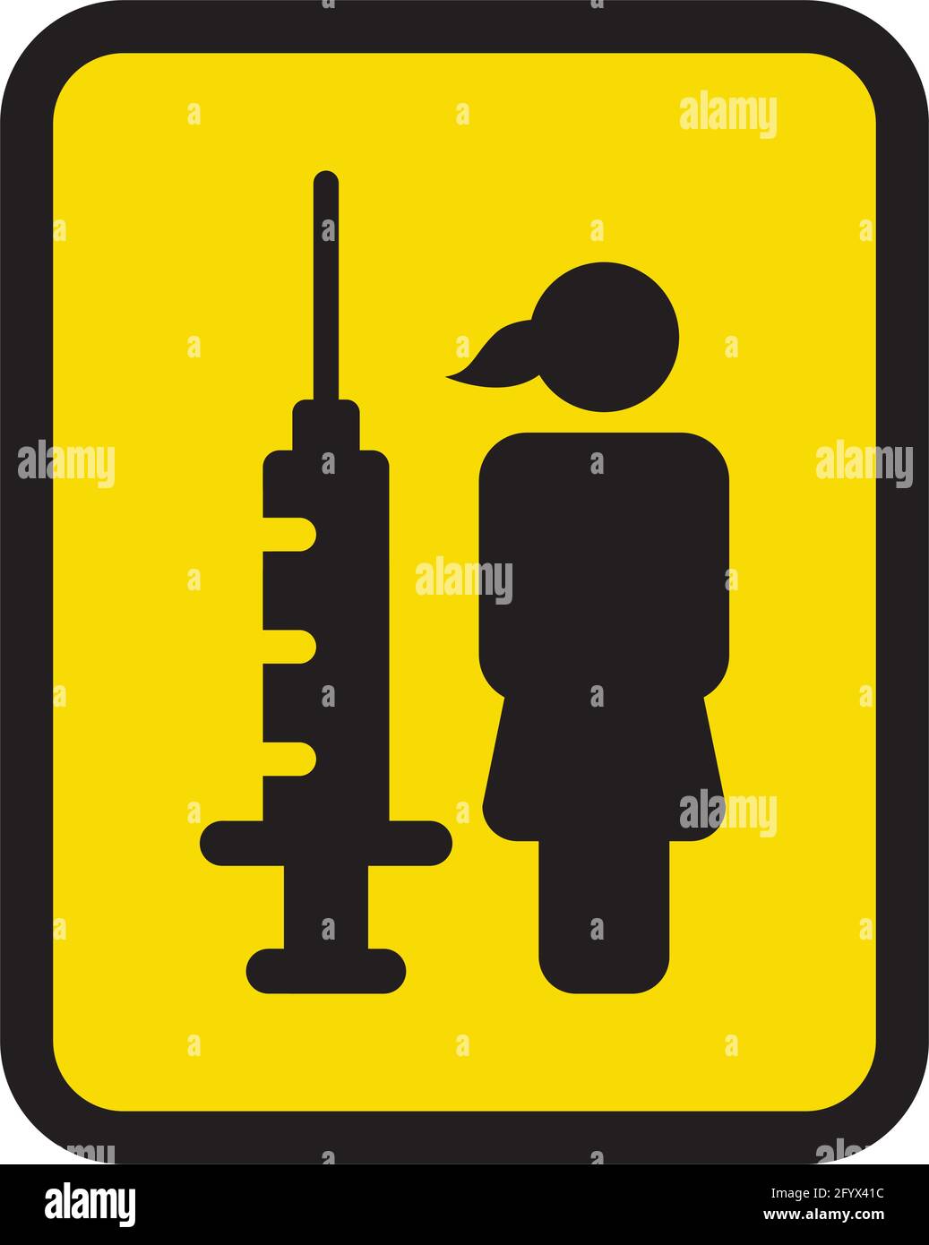 Vaccination icon vector with vaccine injection syringe female person ...