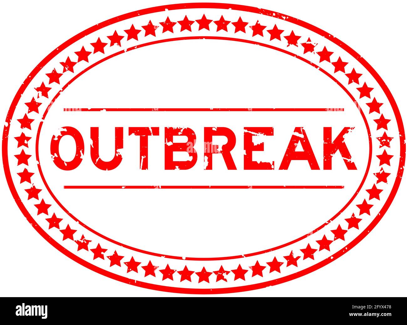 Grunge red outbreak word oval rubber seal stamp on white background ...