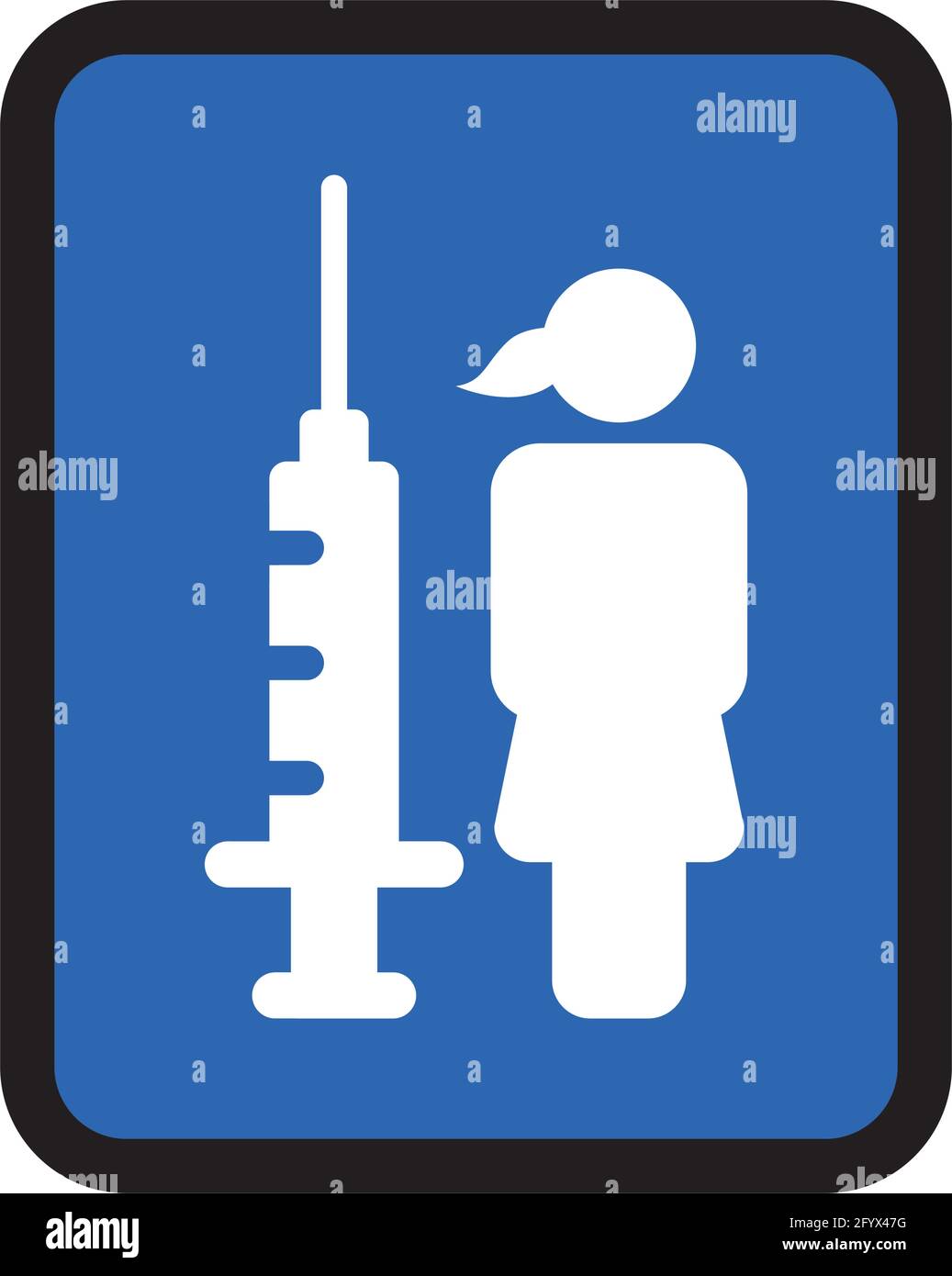 Vaccine icon vector with injection syringe female person symbol for ...