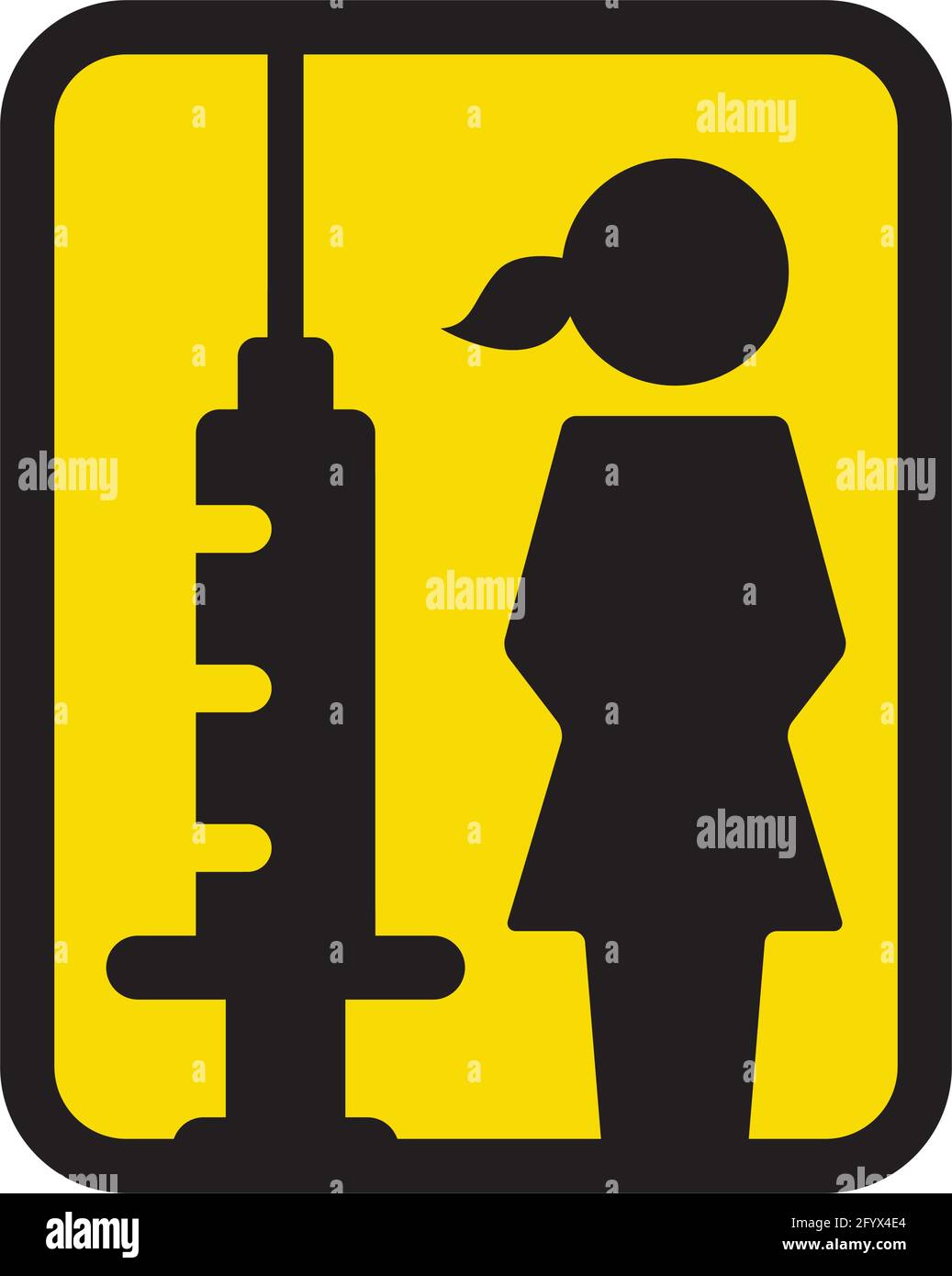 Vaccine icon vector with injection syringe female person symbol for ...