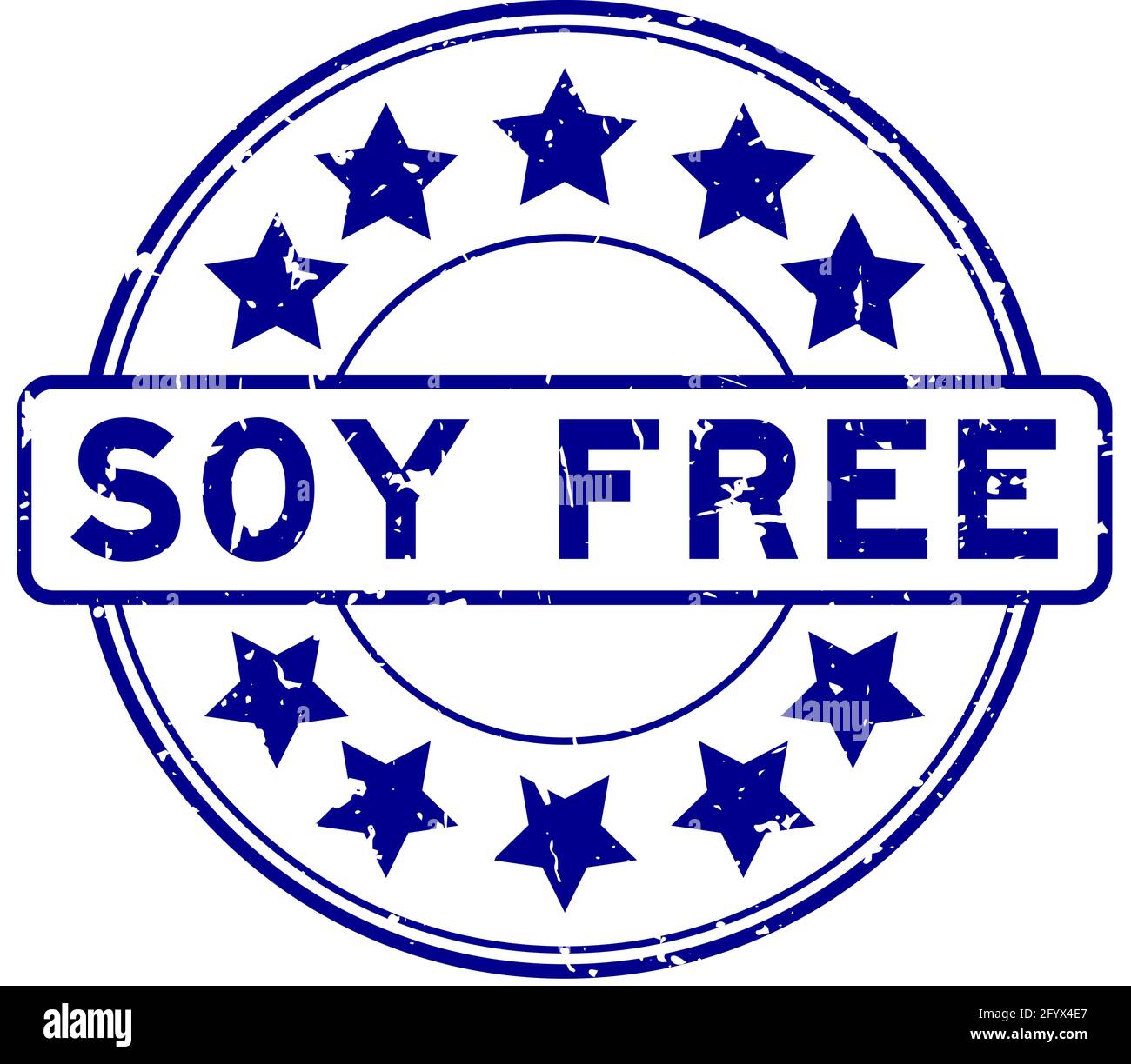 Grunge blue soy free word with star icon round rubber seal stamp on ...