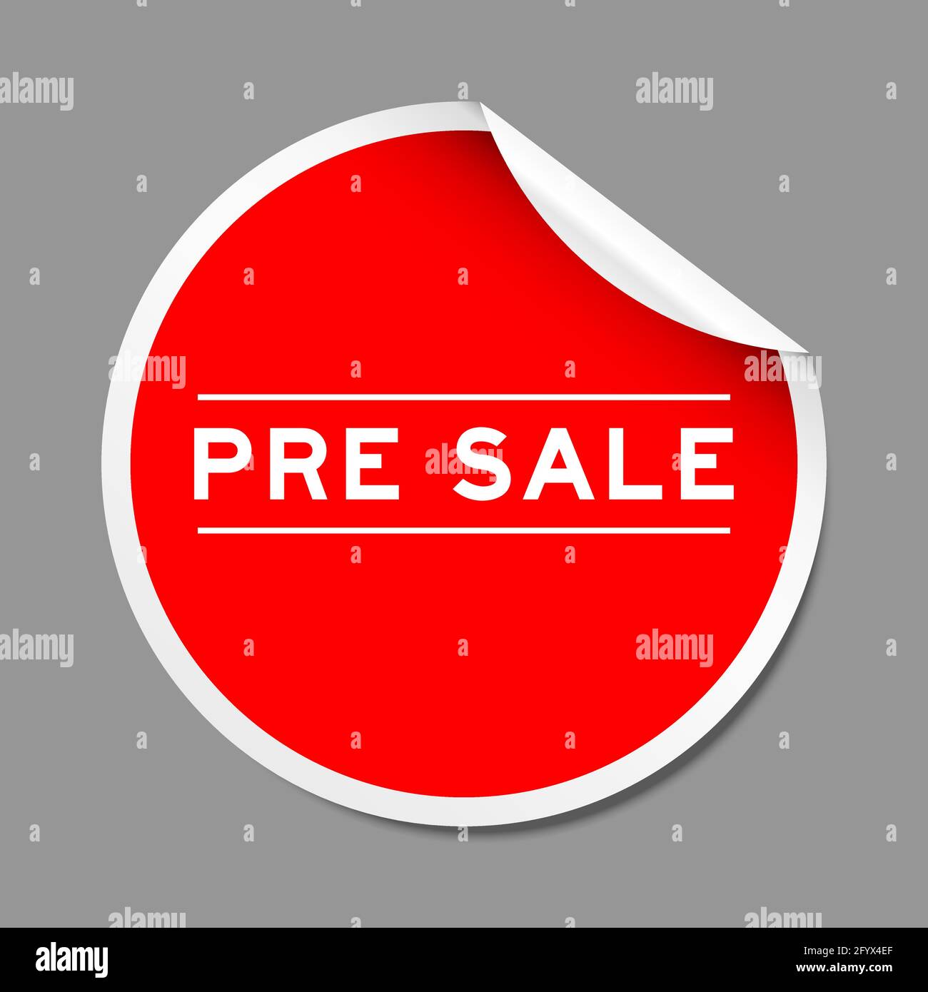 Red color peel sticker label with word pre sale on gray background ...